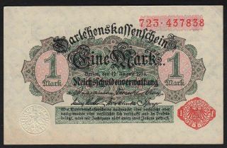 1914 1 Mark WWI German Rare Old Vintage Paper Money Banknote Currency P ...