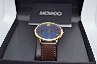 Movado Men ' S Ultra Slim Brown Leather Strap Blue Dial Watch 0607088 ...