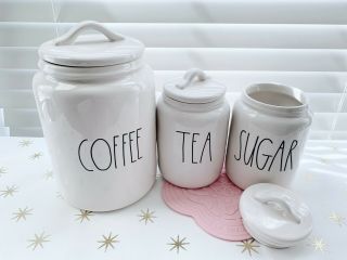 Rae Dunn COFFEE SUGAR TEA Canister Set LL Large Letter VHTF By Magenta ...