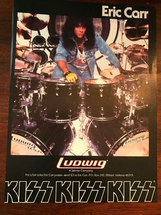 1982 VINTAGE 8X11 PRINT Ad FOR LUDWIG DRUMS WITH ERIC CARR OF THE BAND ...